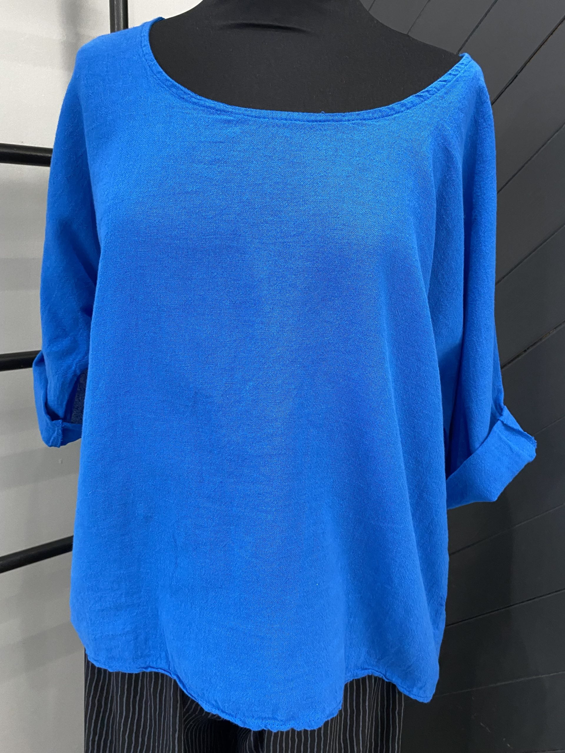 Royal Blue Lightweight Cotton Linen Mix Top - Limited Boutique