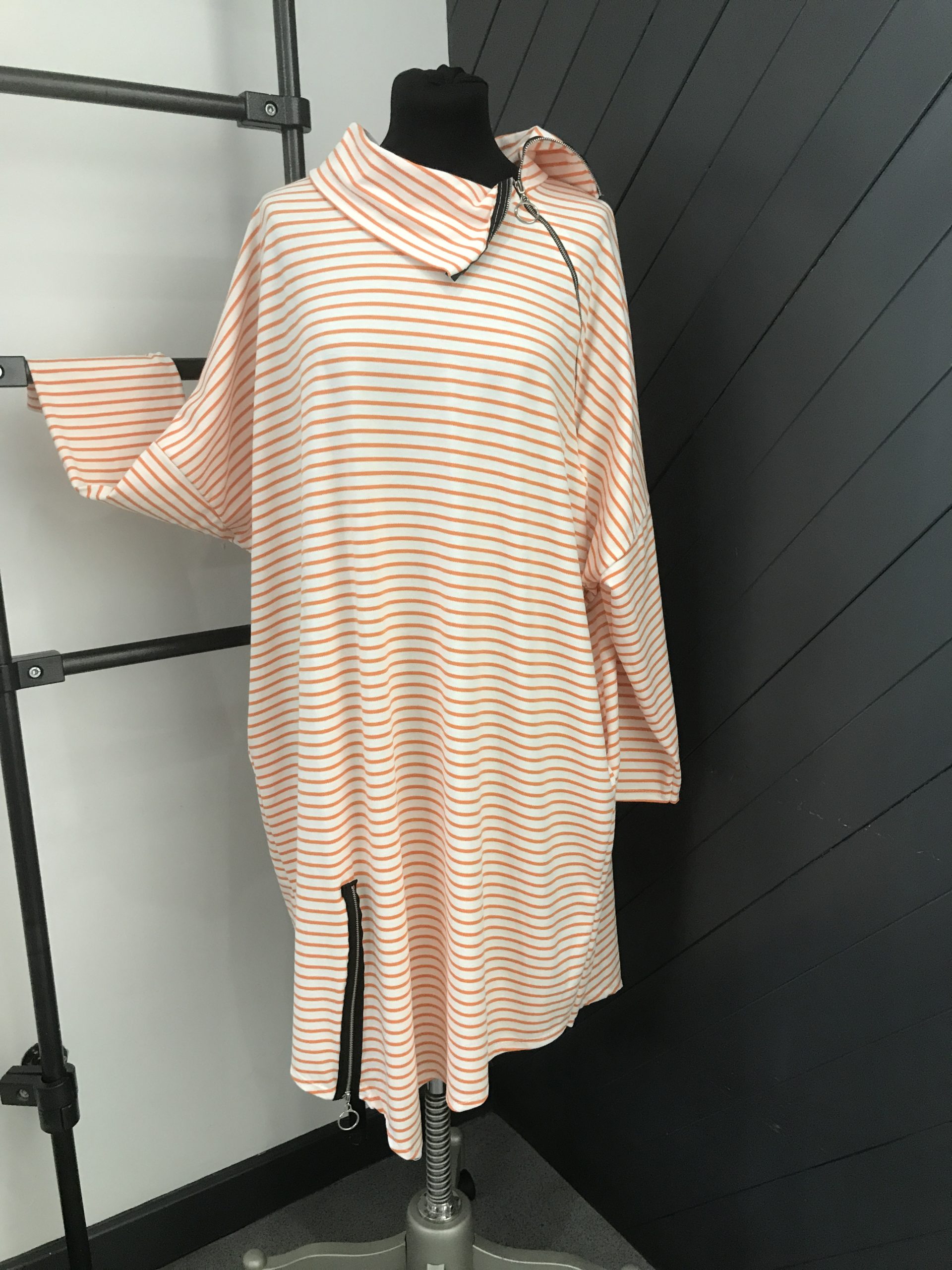 Striking Orange And White Stripe Dress With Zip Collar - Limited Boutique